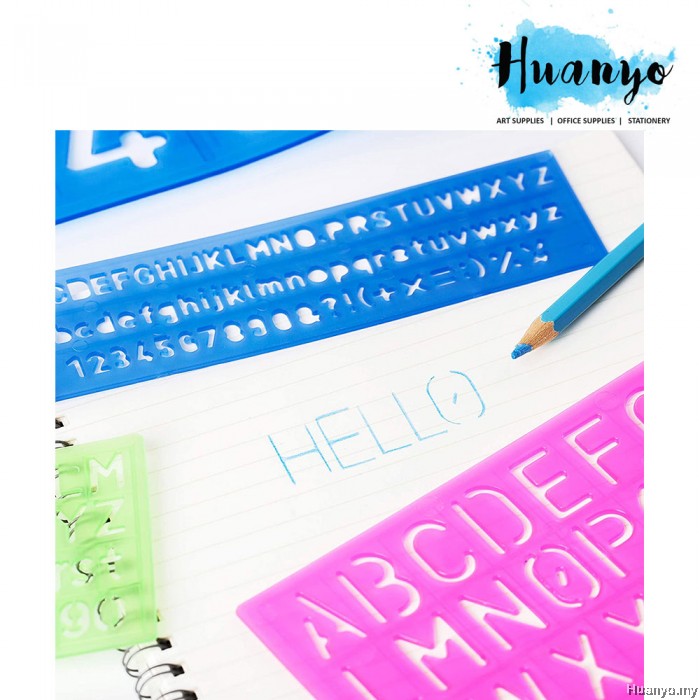 Alphabet Number Letter Combo Writing Stencil Ruler Set of 4 (Random Colour)