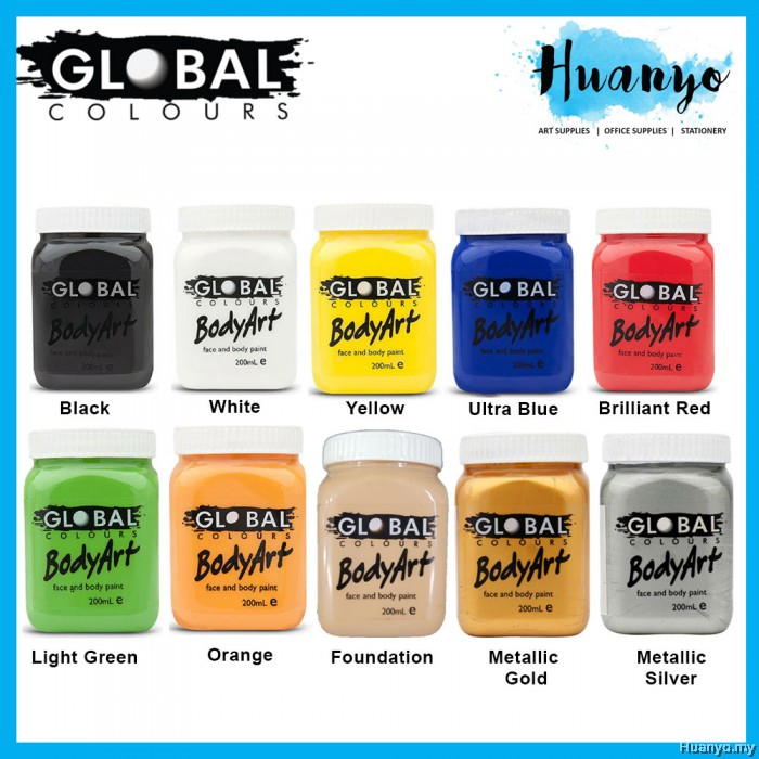 Global Colours Face and Body Paint (200ml, Large Bottle) [For Holloween ...