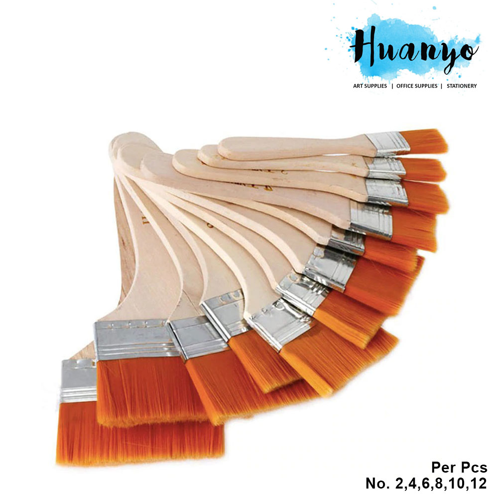 Bosei Wooden Handle Nylon Flat Wide Broad Brush 713 (No. 2 / 4 / 6 / 8 ...