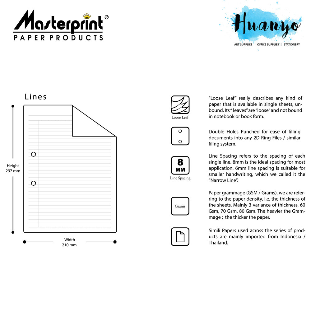 Masterprint A4 Single Line Foolscap Paper Exam Sheets 50 70 100