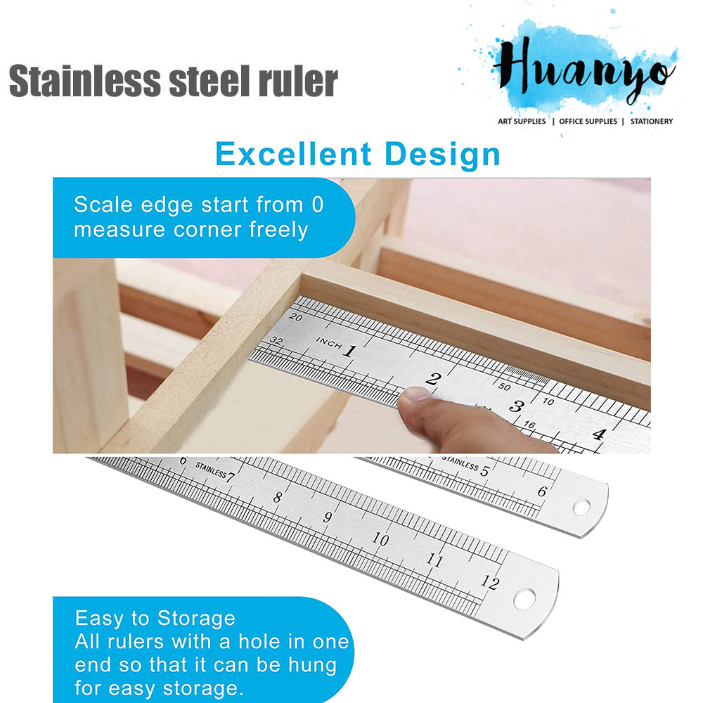Standard Stainless Steel Metal Long Ruler with CM & Inch (15cm/ 6 inch ...