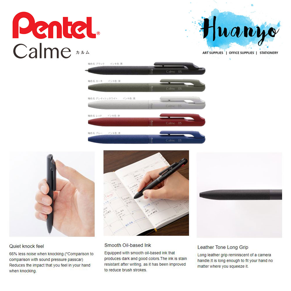 Pentel Calme Leather Grip Silent Click Retractable Ball Point Pen 0.7mm ...