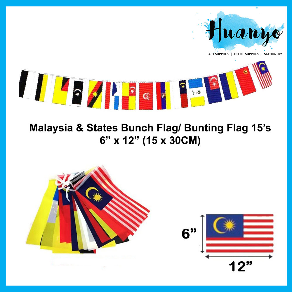Malaysia & State Flag / Bendera Malaysia & Negeri [Hand / Bunch / Bunting Flag ] (Polyester, 2x4 ...