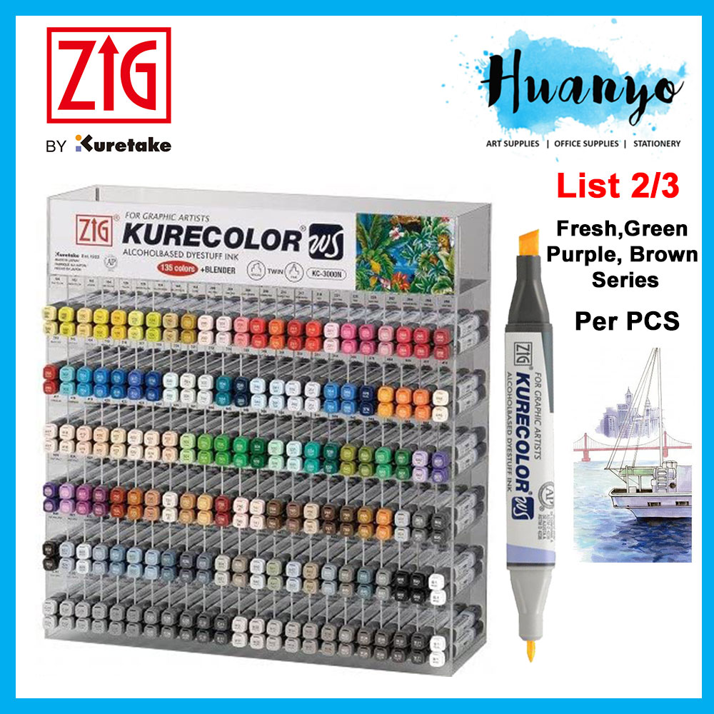 Zig Kurecolor Twin WS Colour Color Marker KC-3000 List 2/3 (Per PCS ...