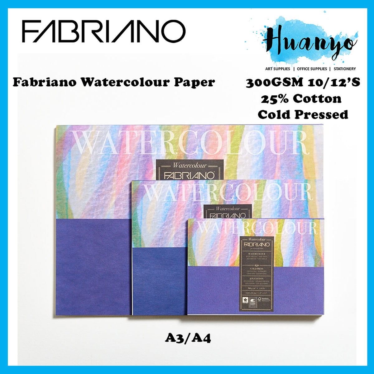 Fabriano Watercolour Paper A4/A3 Pack Artist Acquarello 25% Cotton Cold ...