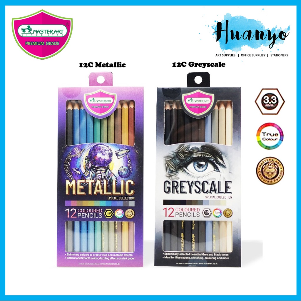 Master Art Greyscale / Metallic 12 Coloured Pencils Special Collection ...