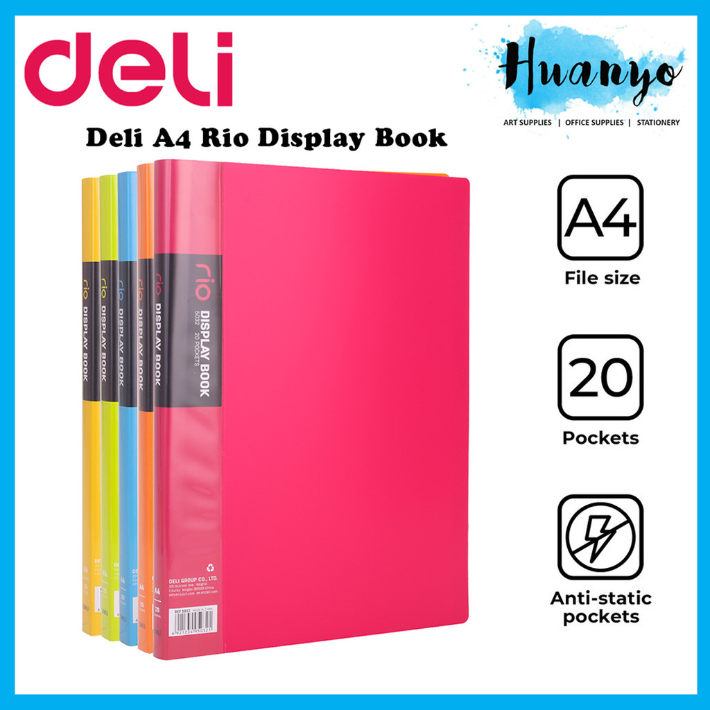 Deli A4 Rio Display Clear Book File Organizer Folder - 20 Pocket Pages ...